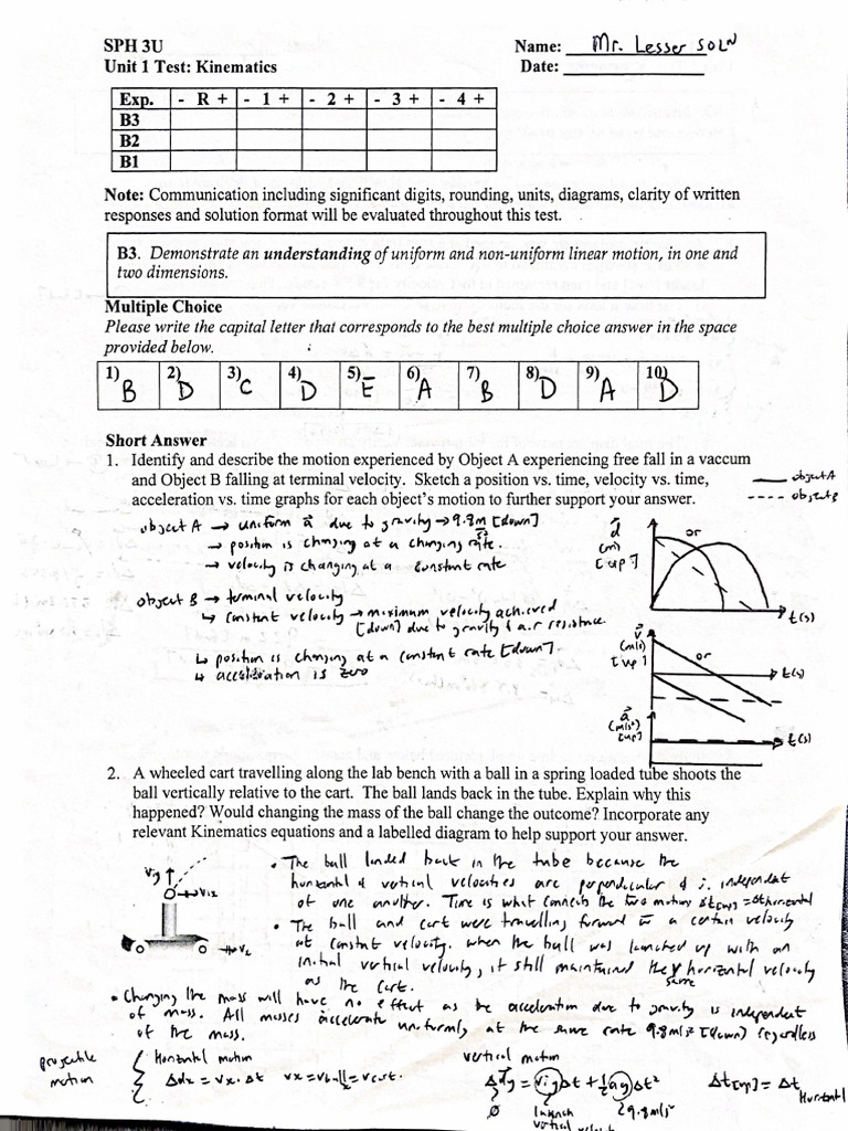 Unit 1 Kinematics Test SoLn 2023 | PDF