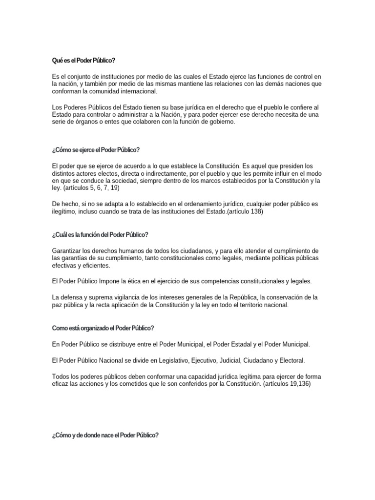 Poder Publico | PDF | Ejecutivo (gobierno) | Legislatura