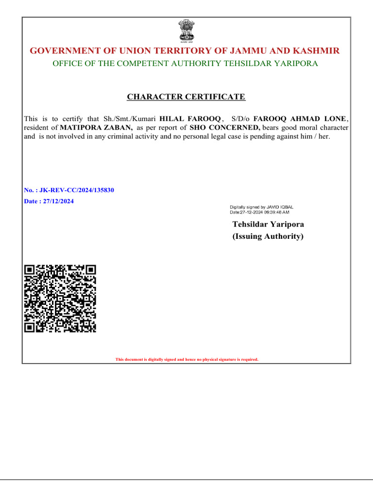 Character Certificate (1) | PDF