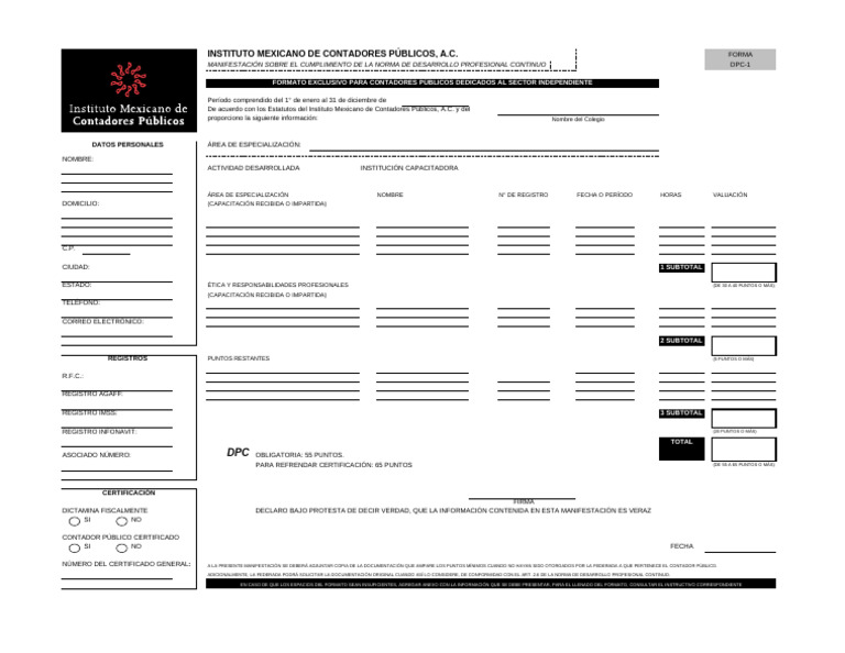Anexo 1 Folio 3.- Formato DPC- 1 | PDF | Contador