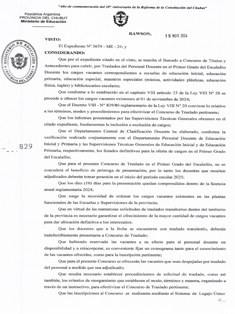 Res Me 829-24 Traslado Primer Escalafon | PDF