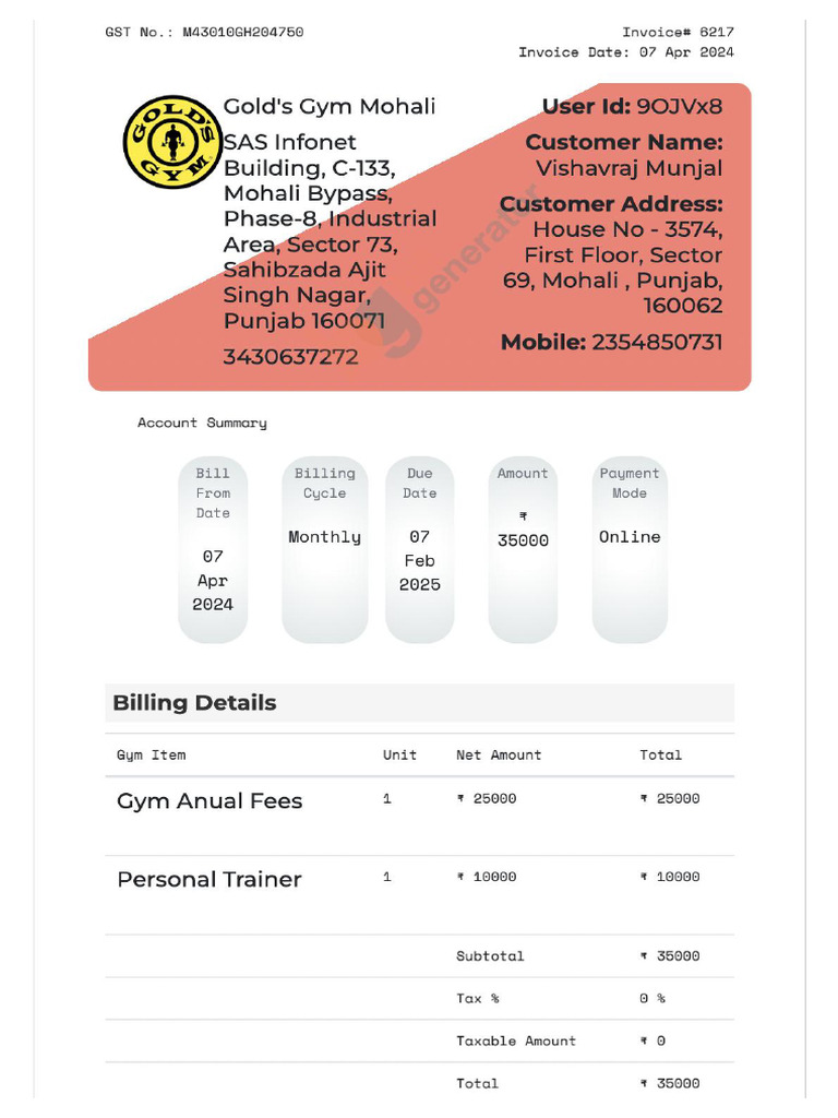 Flexi-Gym Bill | PDF