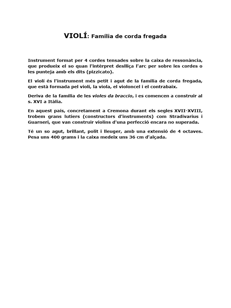 VIOLI Familia de Corda Fregada | PDF