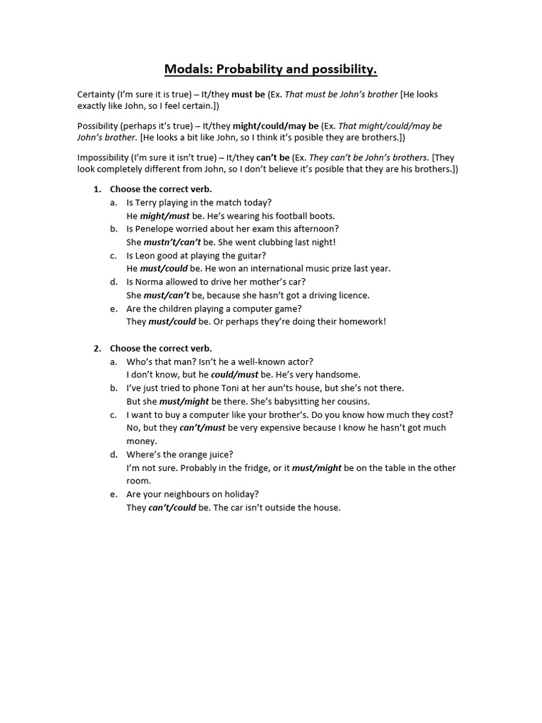 Modals Possiblity and Probability | PDF