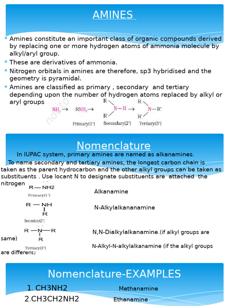 Amines Nomenclature and Methods of Preparation | PDF | Amine | Organic ...