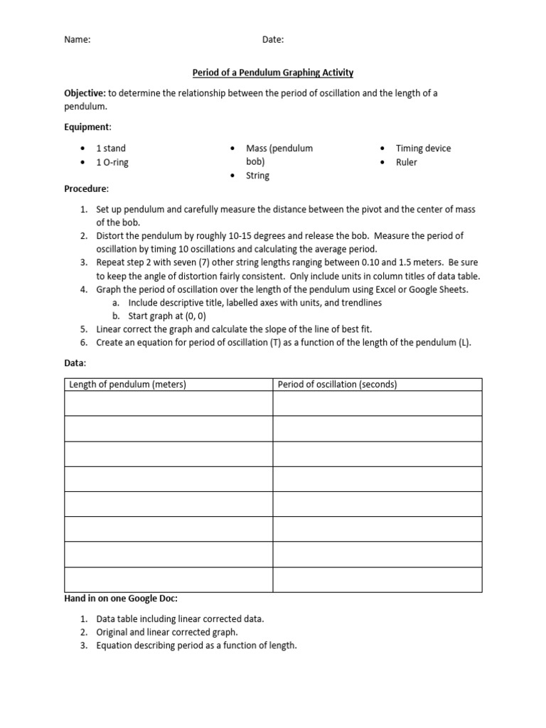 Pendulum Graphing Activity | PDF | Pendulum | Oscillation