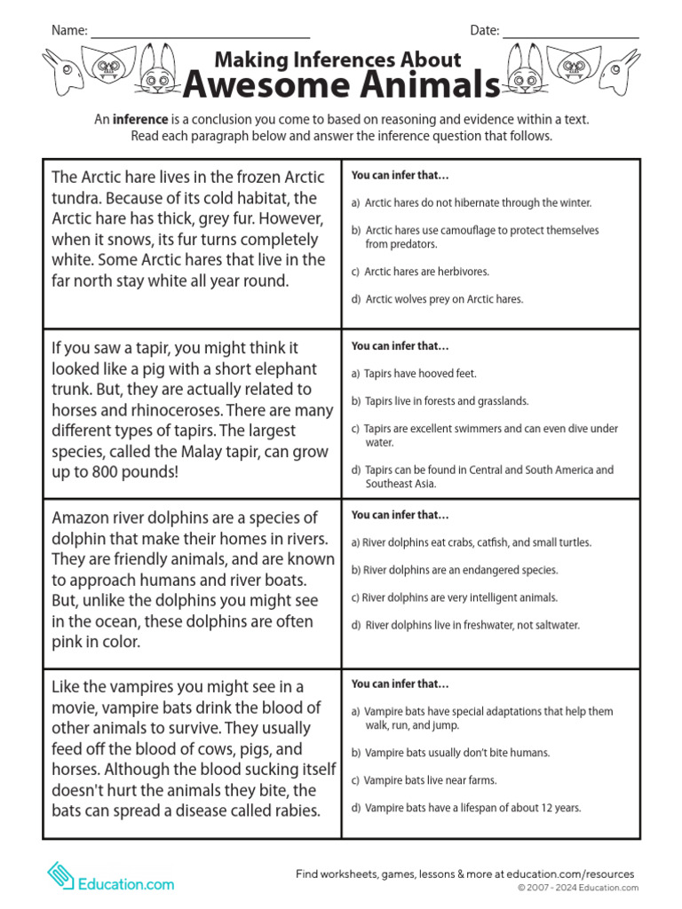 Making Inferences About Awesome Animals | PDF | Bat | Predation
