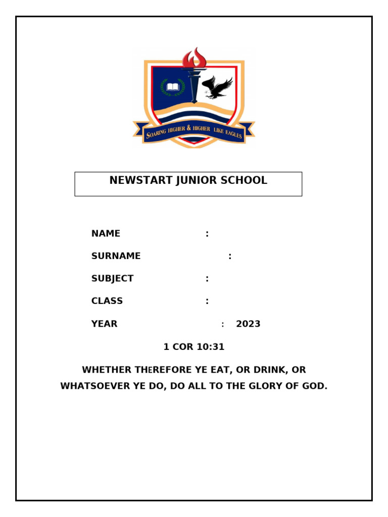 Newstart Junior Sch. Cover Page | PDF