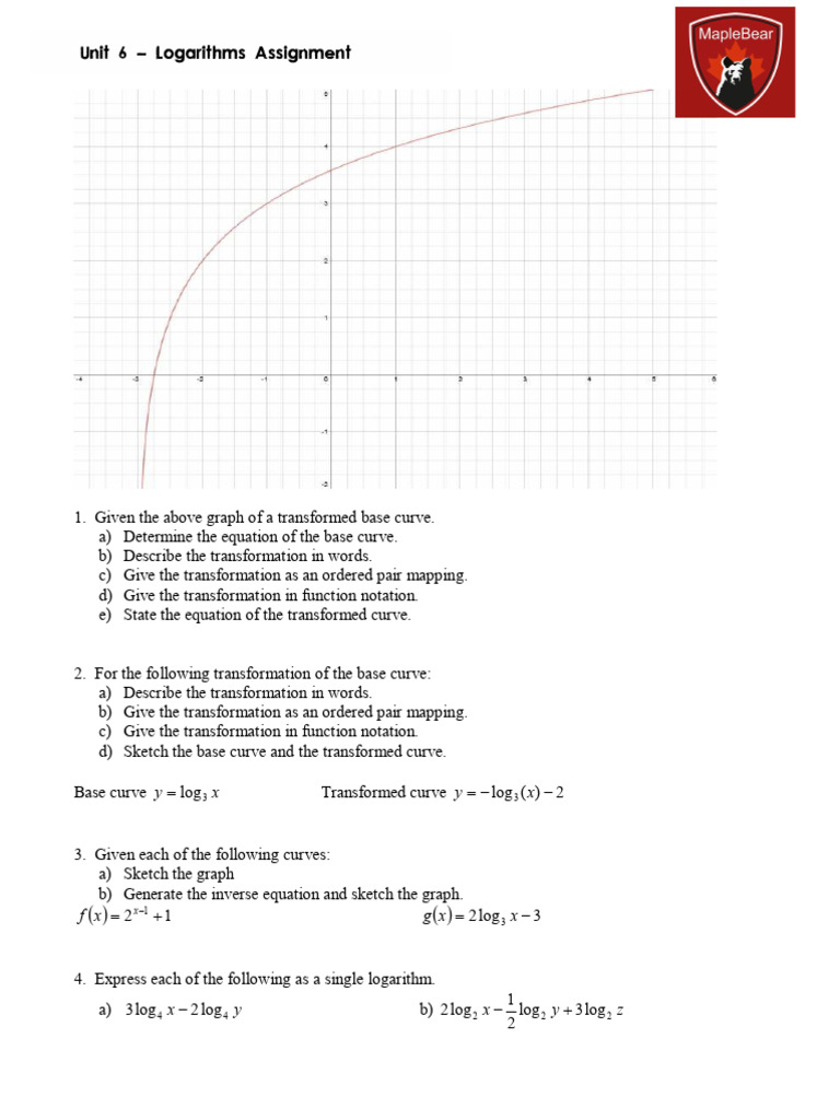 Unit 6 - Logarithms Assignment | PDF | Logarithm | Derivative