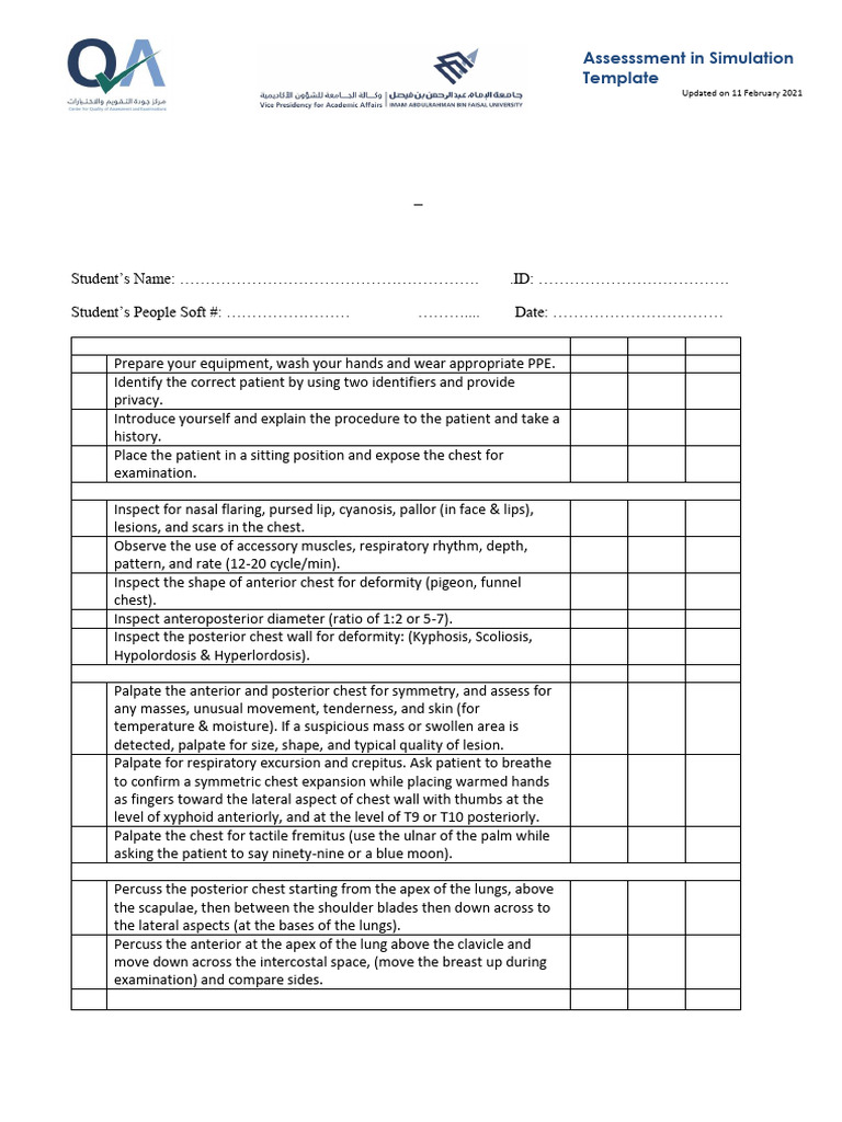 Checklist - Respiratory Assessment | PDF | Thorax | Lung
