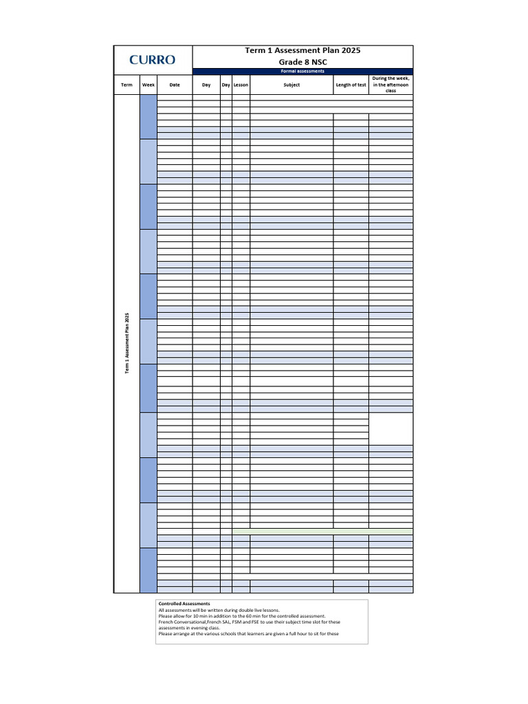 Curro Choice NSC Assessment Plan Term 1 Final | PDF