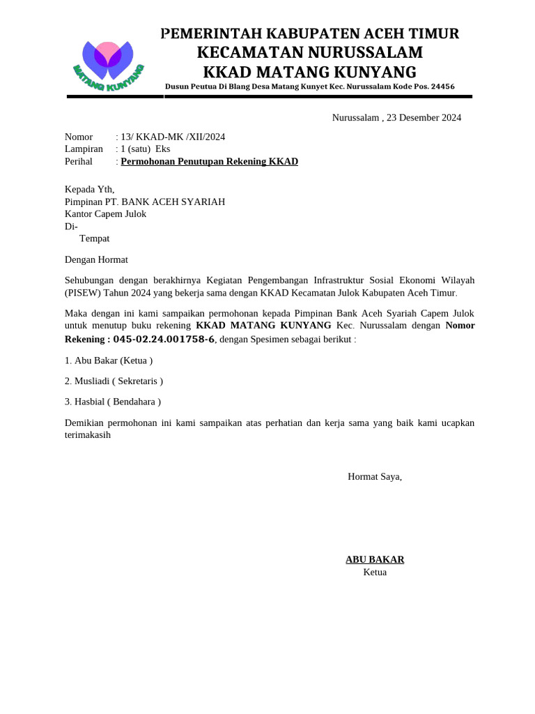 Surat Permohonan Tutup Buku Rek | PDF