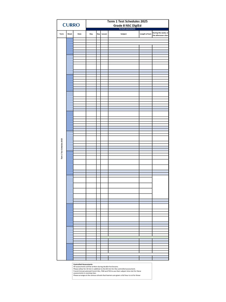 Curro DigiEd NSC Term 1 Test Schedules Final | PDF | Learning