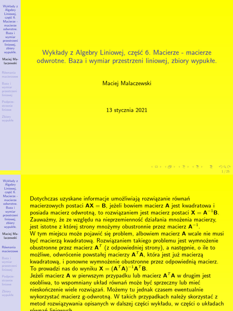 Wykłady Z Algebry Liniowej, Część 6. Macierze - Macierze Odwrotne. Baza ...