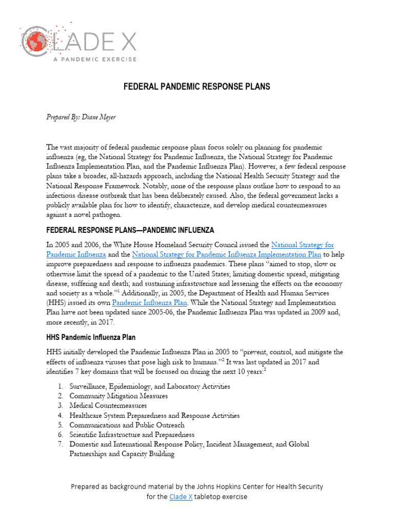 Clade X Federal Pandemic Response Plans | PDF | Pandemic | Influenza ...