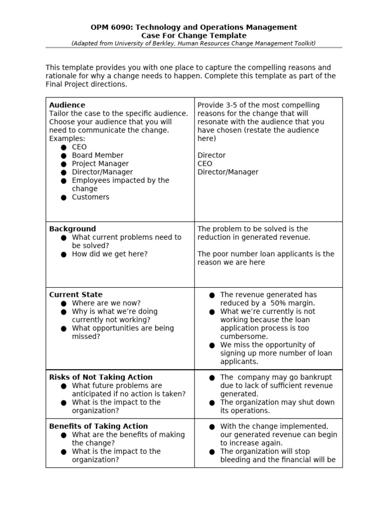 Case - For - Change - Template For Technology and Operations Management | PDF | Business