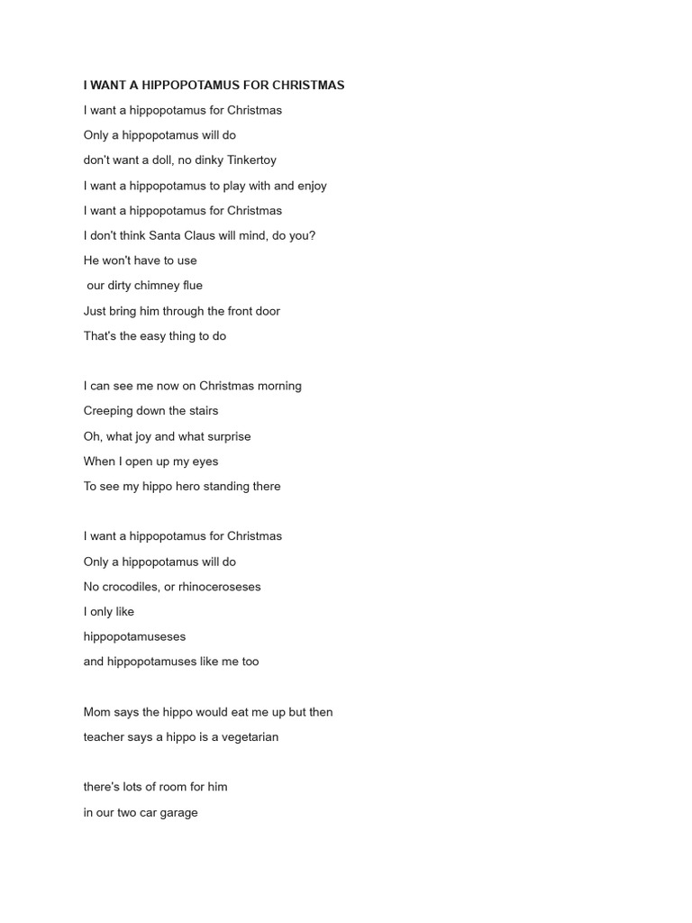 Hippopotamus for Christmas Lyrics PDF | PDF