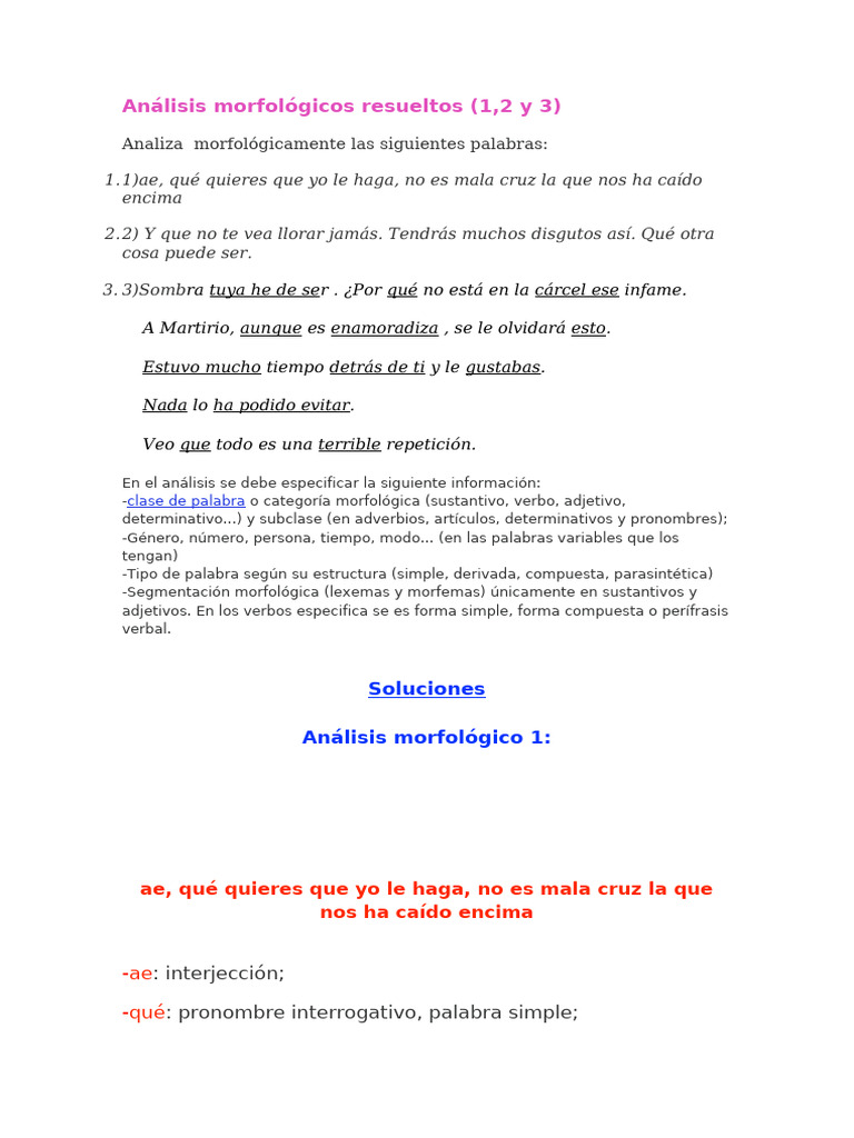 Análisis Morfológicos Resueltos | PDF | Verbo | Palabra