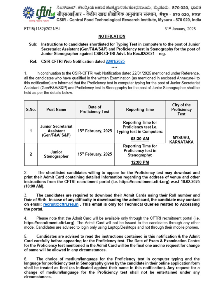 Web Notification Instructions For Proficiency Test | PDF | Shorthand