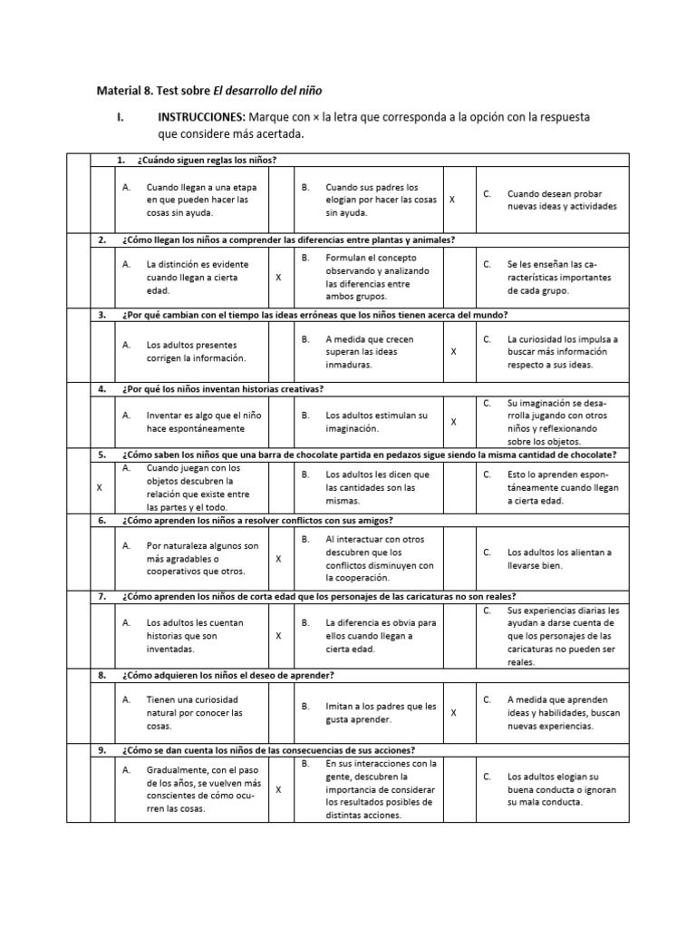 Actividad 10 Test Sobre El Desarrollo Del Niño y El Adolescente | PDF ...