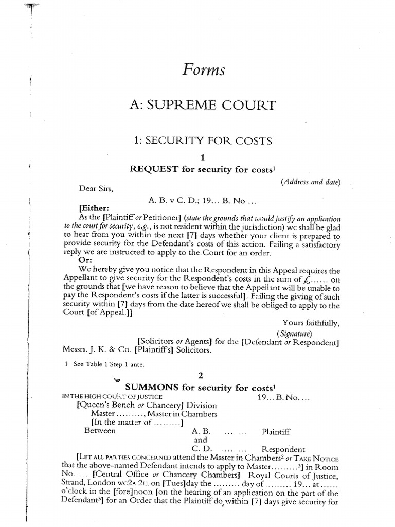 Forms - Security For Costs | PDF