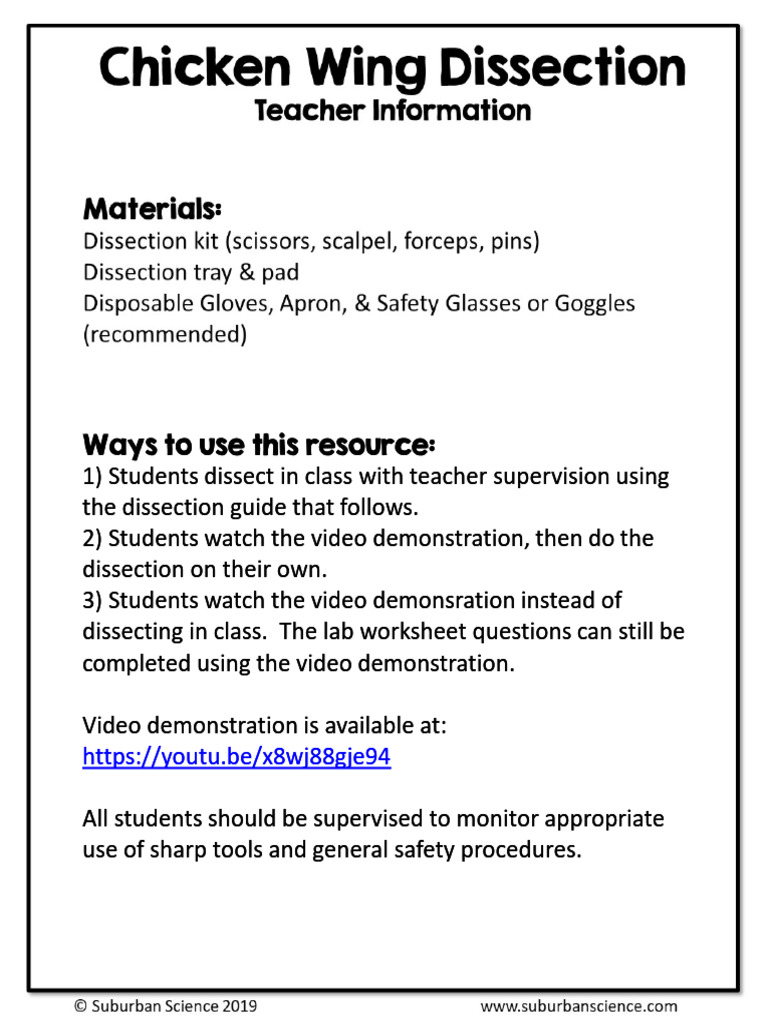 Chicken Wing Dissection | PDF