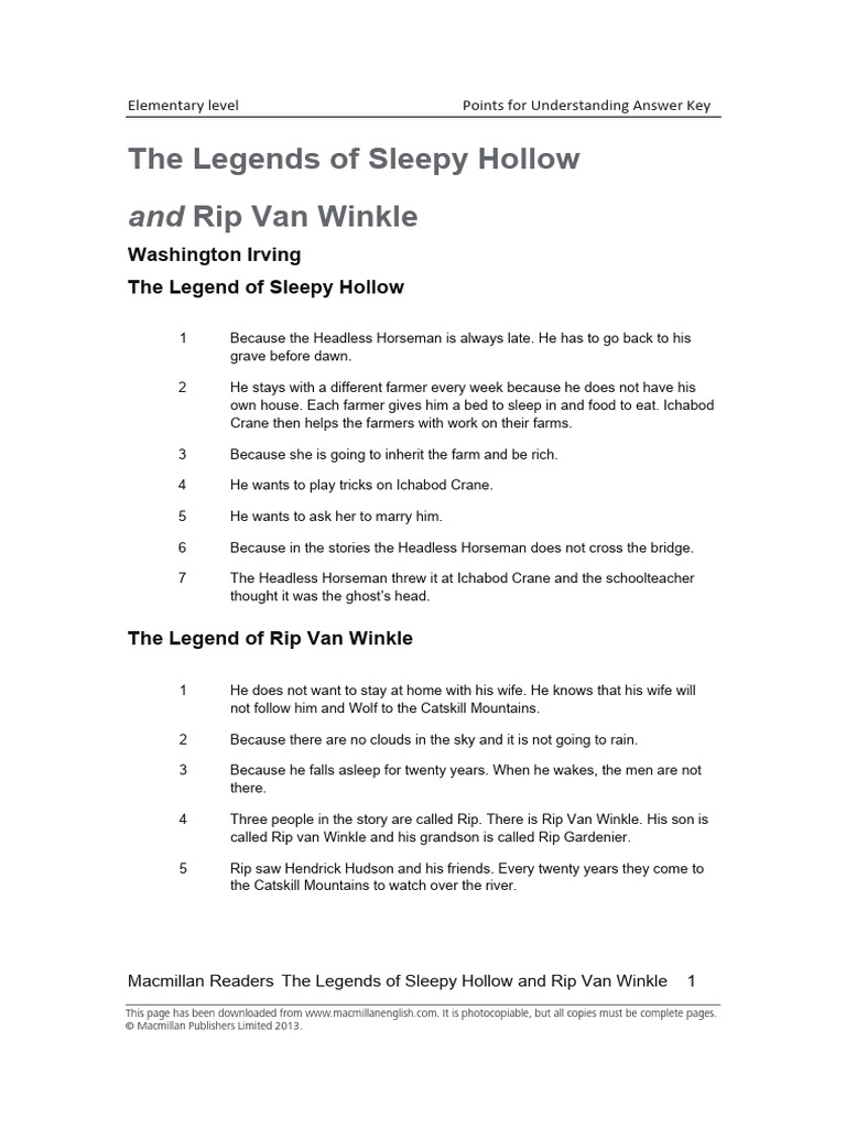 The - Legends of Sleepy Hollow Points For Understanding Answer Key | PDF