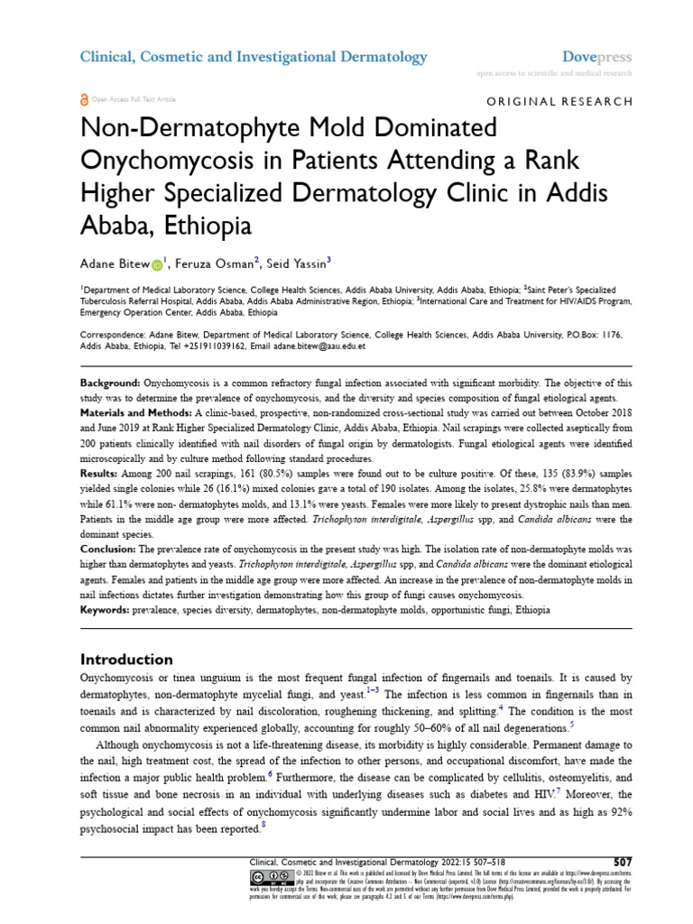 CCID 357738 Non Dermatophyte Mold Dominated Onychomycosis in Patients ...