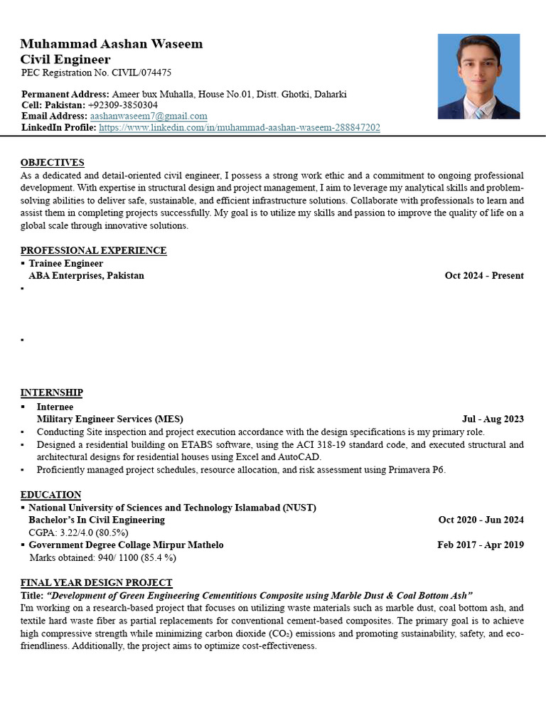 Muhammad Aashan Waseem-CV | PDF | Surveying