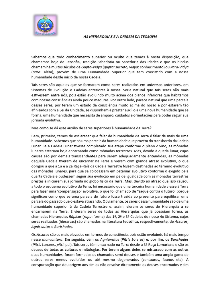 Hierarquias e Teosofia: Origem e Evolução | PDF | Evolução | Teosofia