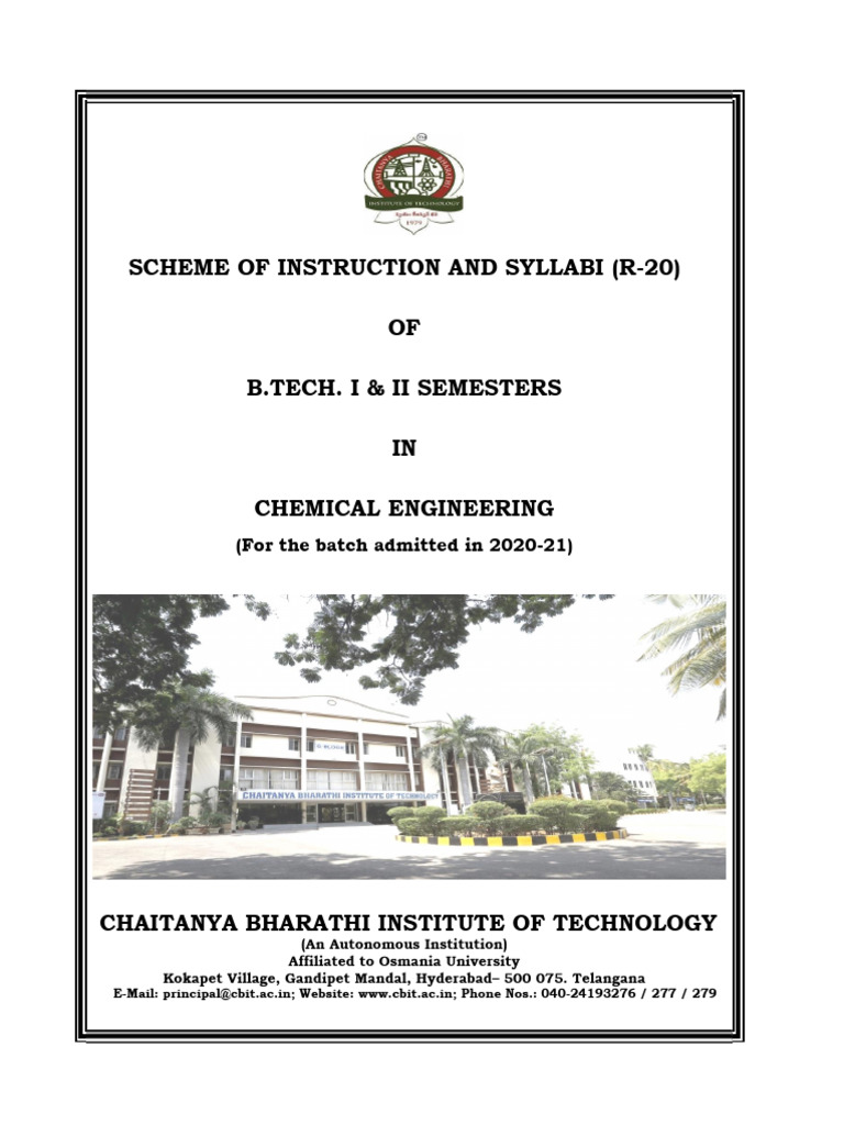CBIT-Chemical-Engineering-R20-I-and-II-Semesters-Syllabus-2020-21 | PDF | Integral | Eigenvalues ...