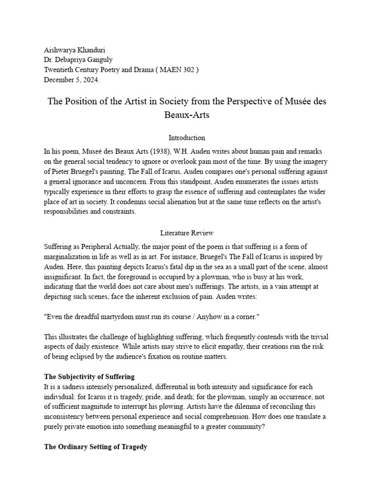 Artist's Role in Society and Suffering | PDF