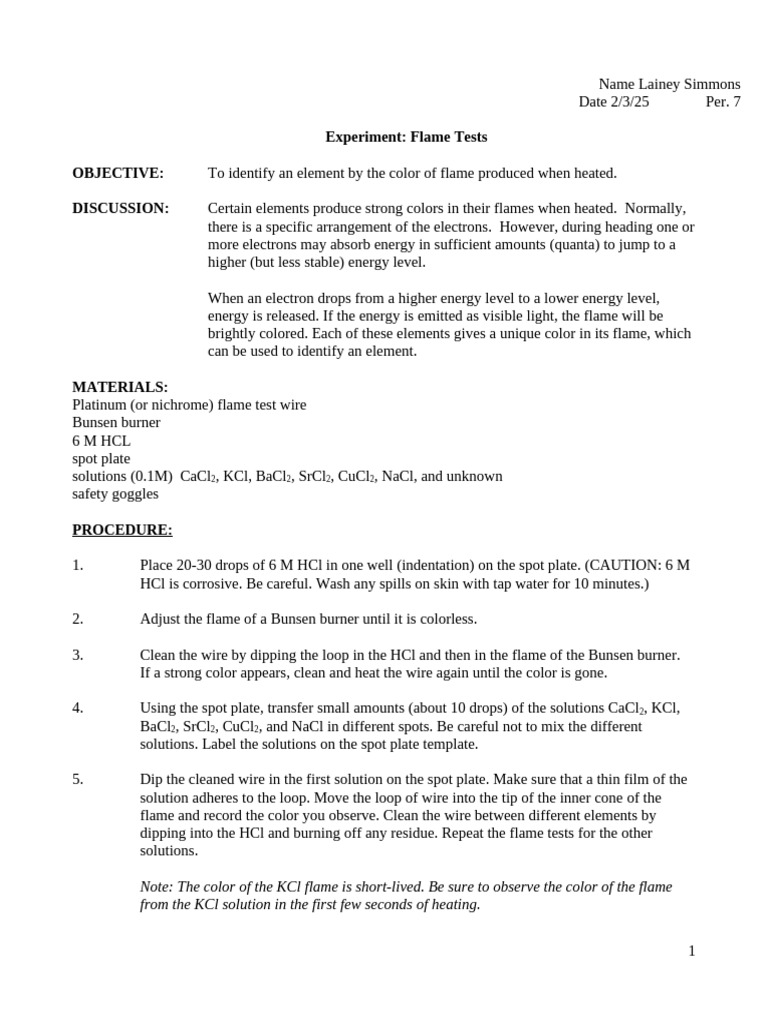 Exp: Flame Tests | PDF | Ion | Color
