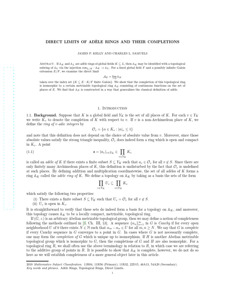 The Continuous Adeles On Q - C. Samuels | PDF | Ring (Mathematics ...