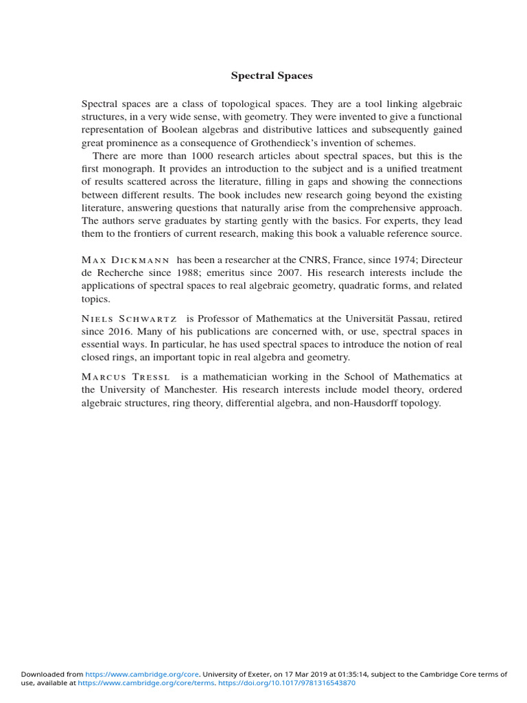 Spectral Spaces M Dickmann Pdf Ring Mathematics Algebraic Geometry