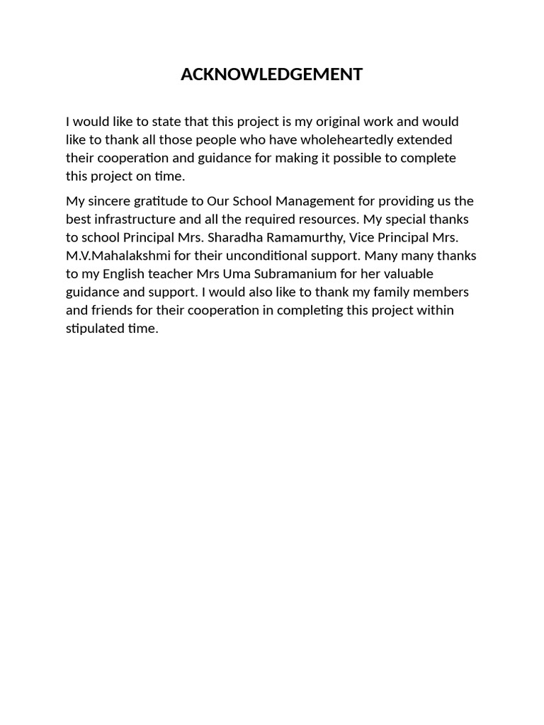 Project Acknowledgement and Thanks | PDF