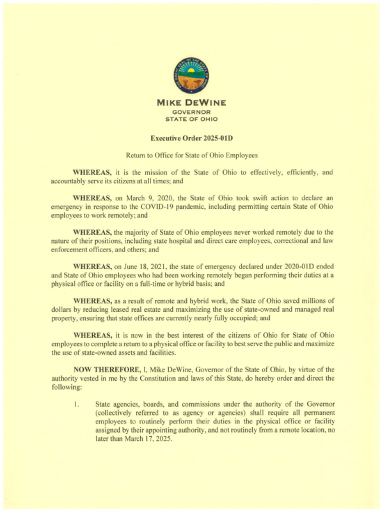 Gov. DeWine's Executive Order | PDF | Executive Order | Employment