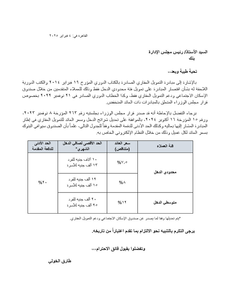 Circular Dated 4 February 2025 Regarding Amending The Interest Rates of ...