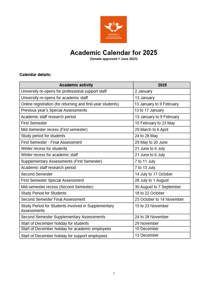 2025 University Academic Calendar | PDF | Academic Term | Public Holiday