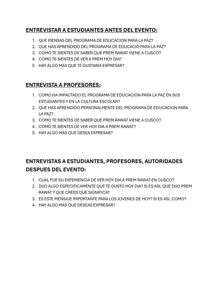 Preguntas para Las Entrevistas | PDF