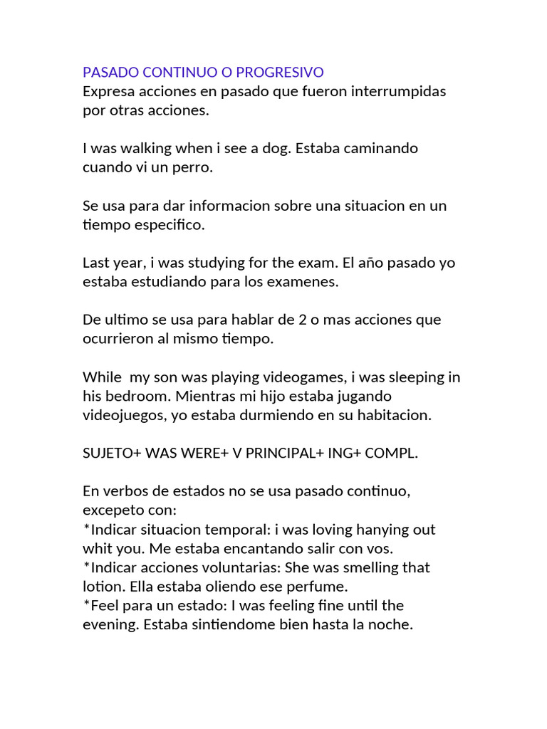 Pasado Continuo o Progresivo | PDF