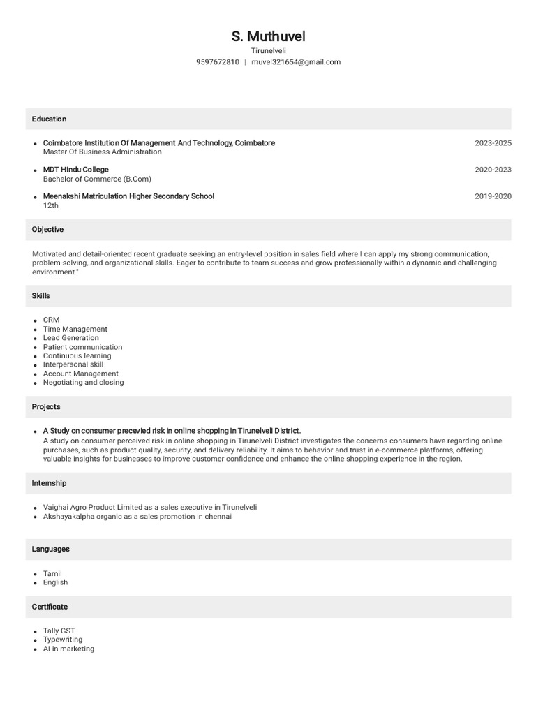 Sales Graduate Resume and Skills | PDF