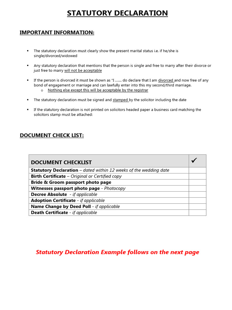 Statutory Declaration for Marriage UK | PDF | Marriage | Engagement
