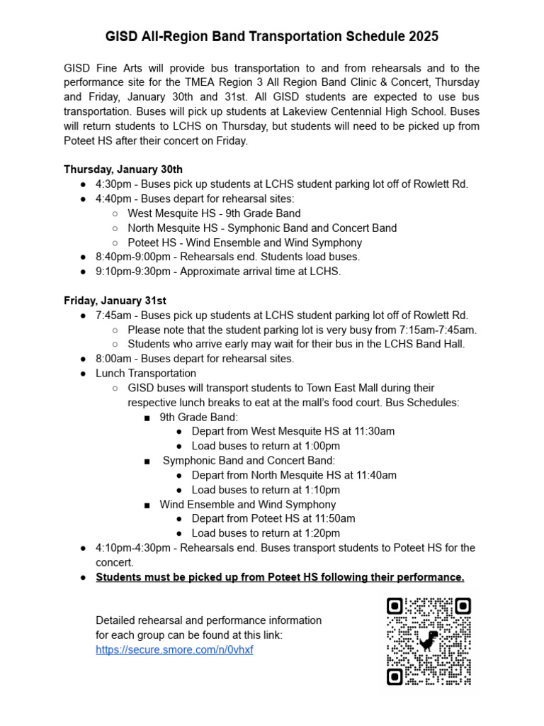 GISD Region Band Transportation 2025 - Google Docs | PDF | Transport ...