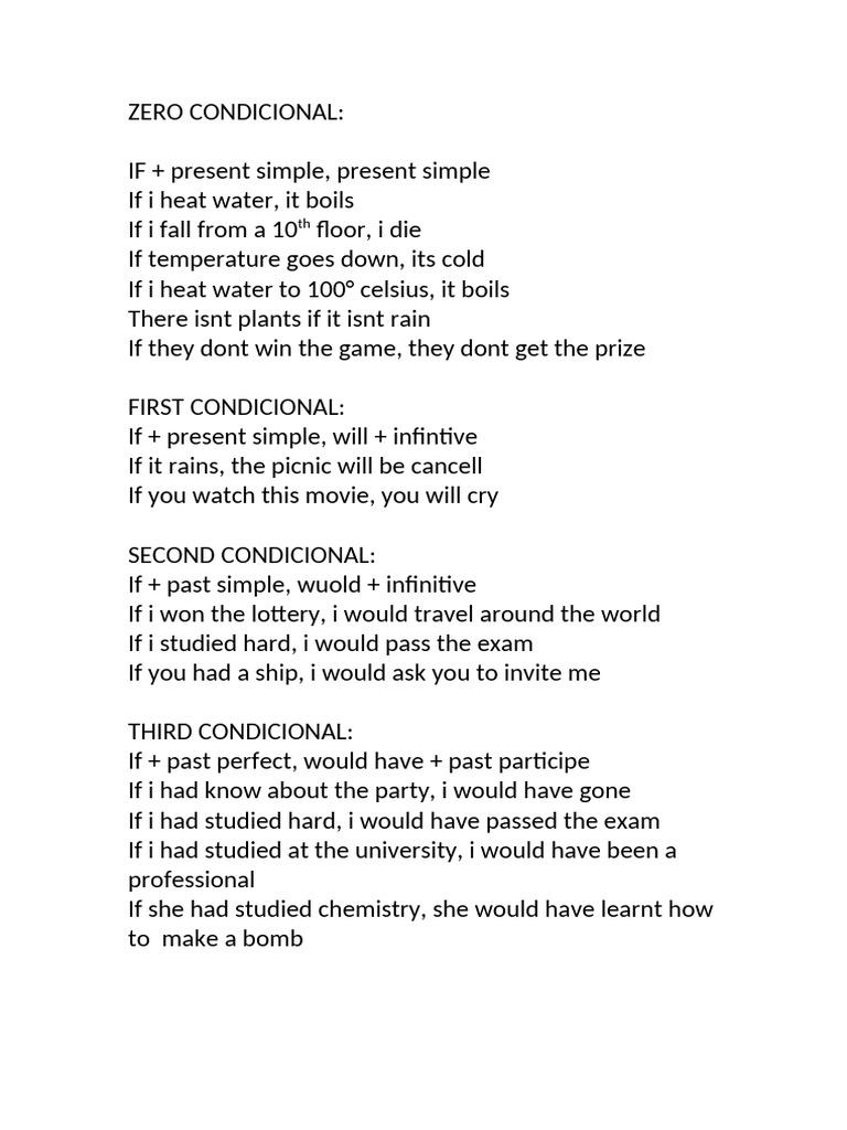 Zero - 1st - 2nd - 3rd Condicional | PDF