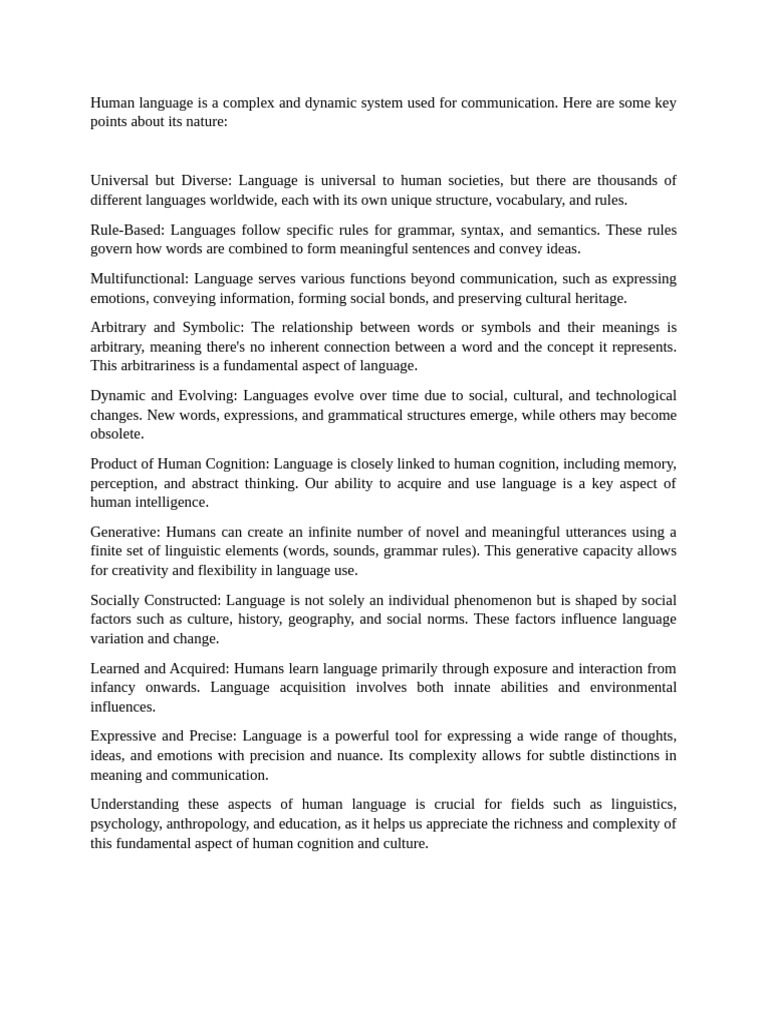 Nature and Functions of Human Language | PDF