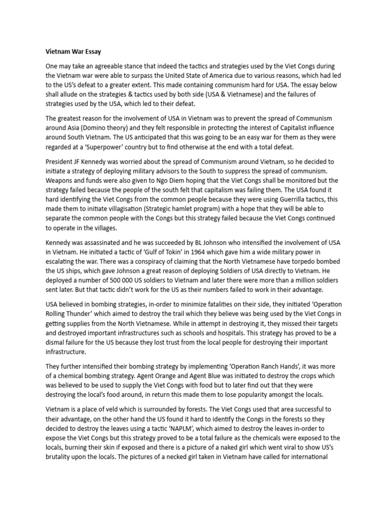 Vietnam War Essay - 024335 | PDF | Vietnam War | Viet Cong