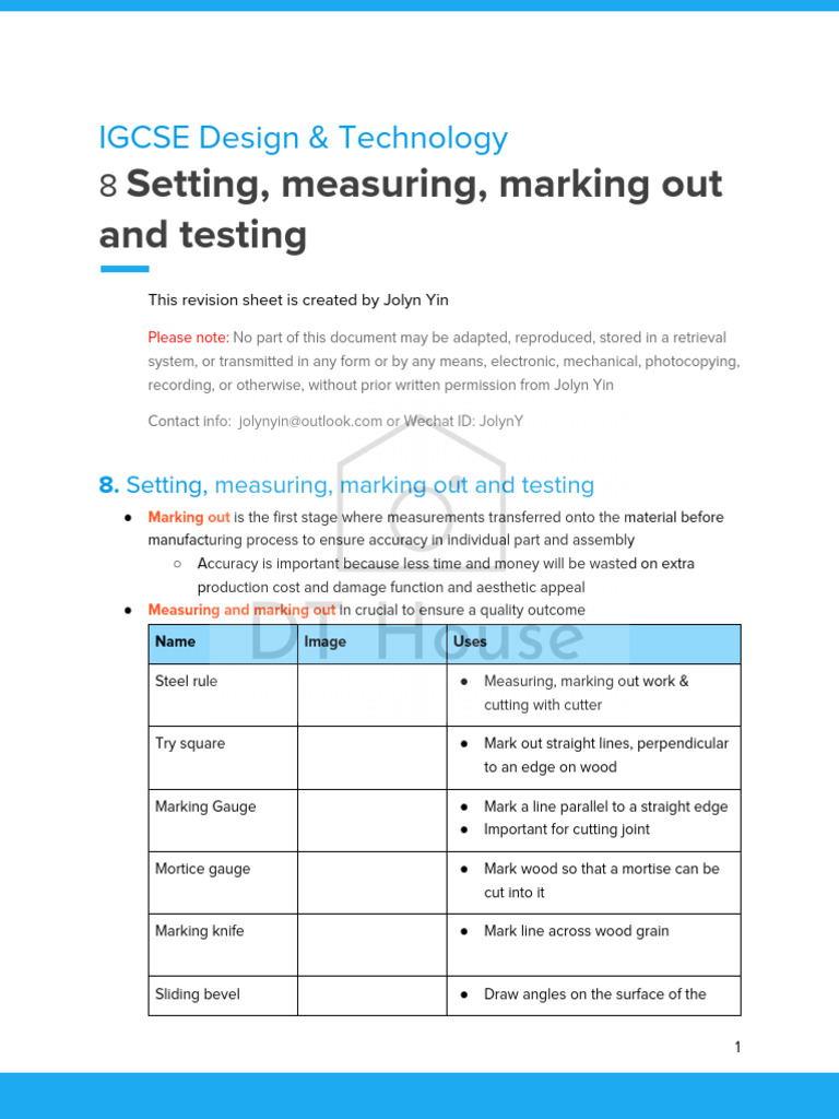 8. Setting, measuring, marking out and testing | PDF