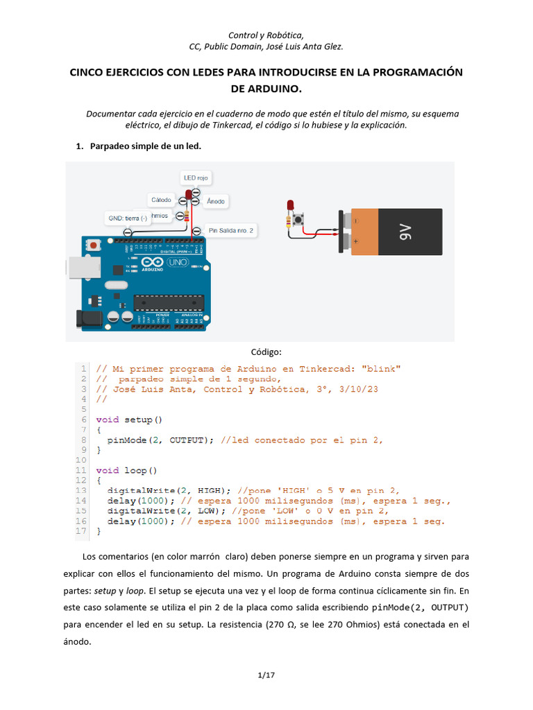 Cinco ejercicios de Arduino con ledes | PDF | Electricidad | Ingenieria ...