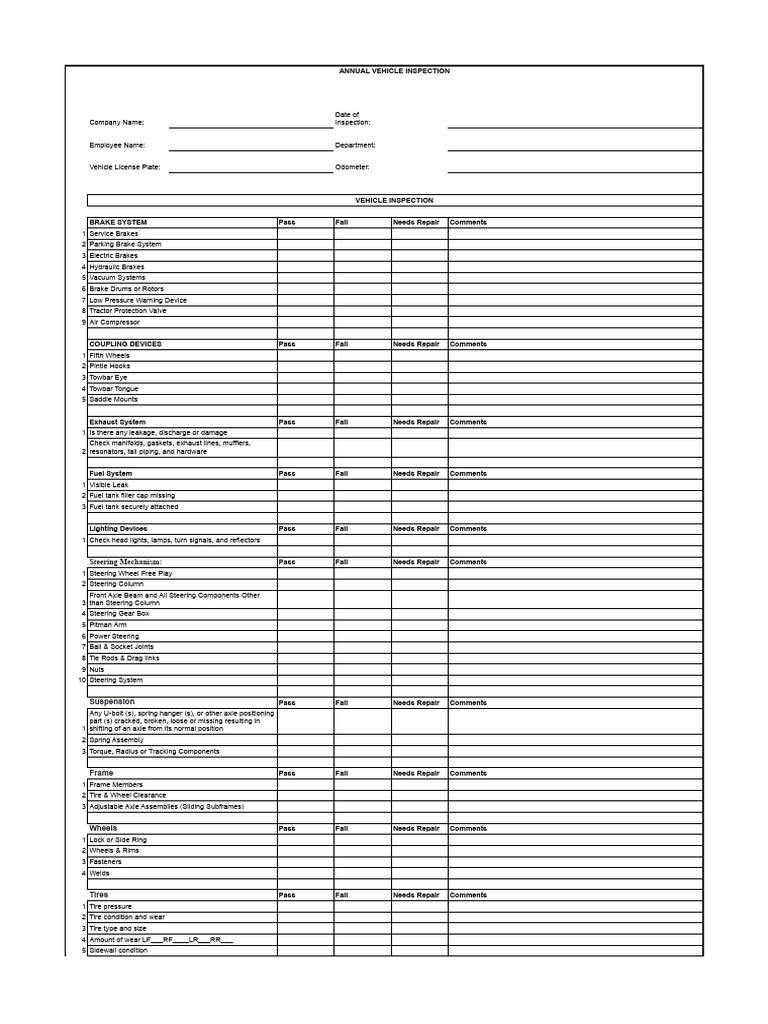63982f73daec866584d1273e Annual Vehicle Checklist | PDF | Steering | Brake